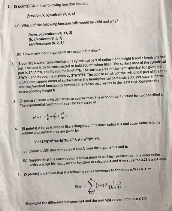 1. [5 points] Given the following function header: | Chegg.com