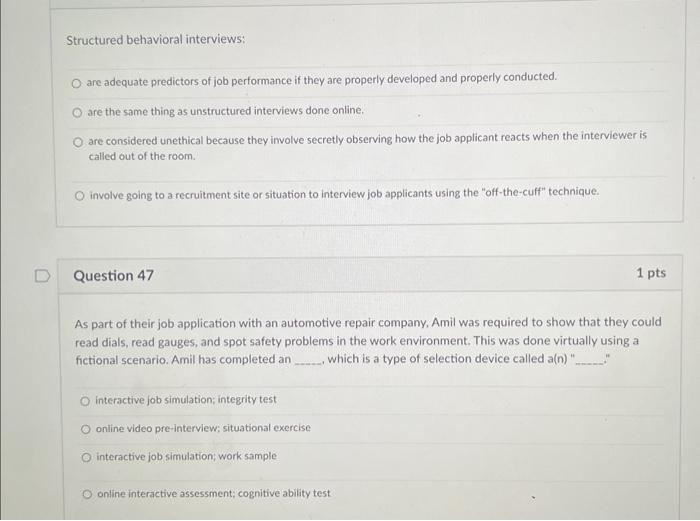 Solved Structured behavioral interviews: are adequate | Chegg.com