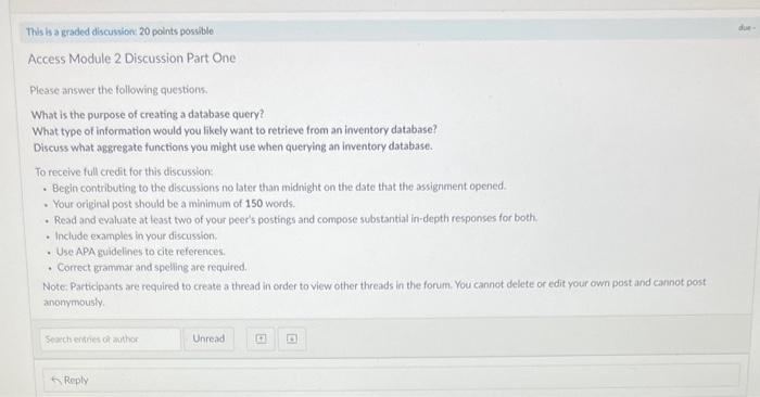 Solved Access Module 2 Discussion Part One Please answer the | Chegg.com