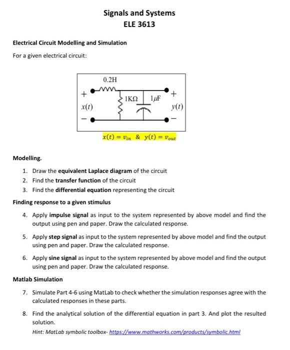 Solved Signals and Systems ELE 3613 Electrical Circuit | Chegg.com