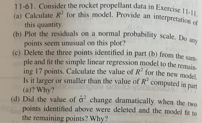 11-61. Consider the rocket propellant data in | Chegg.com