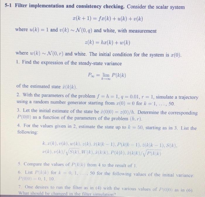 5-1 Filter implementation and consistency checking. | Chegg.com