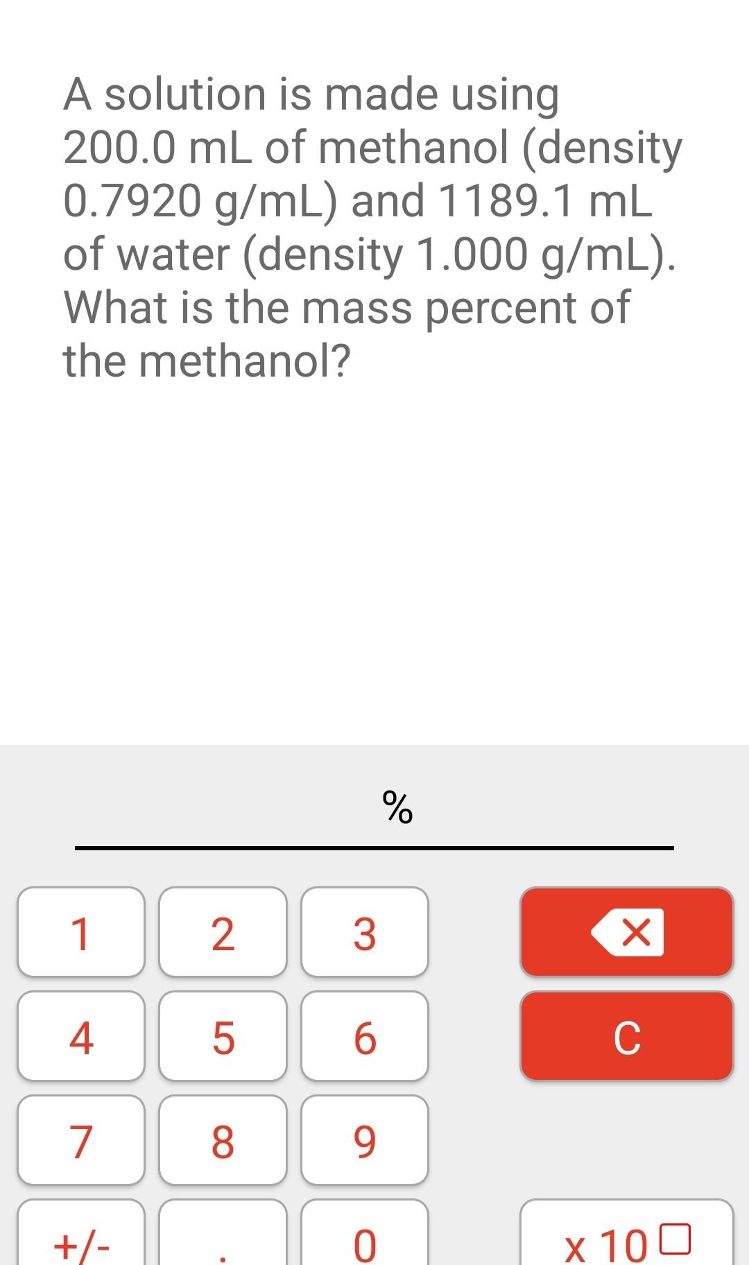 Solved A solution is made using 200.0 mL of methanol | Chegg.com