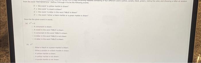 Solved E a the wivent "a pelow martile is crans" f= be event | Chegg.com