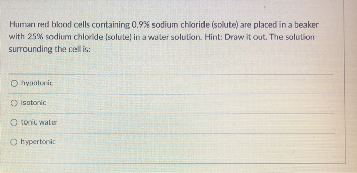 Solved Human red blood cells containing 0.9% sodium chloride | Chegg.com
