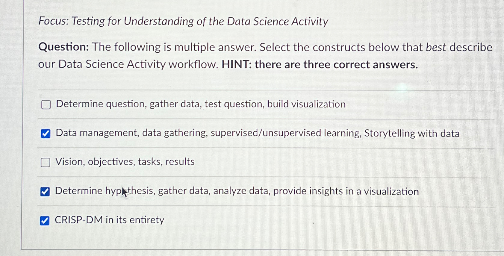 Solved Focus: Testing for Understanding of the Data Science | Chegg.com