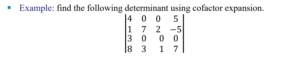 Solved Example: find the following determinant using | Chegg.com