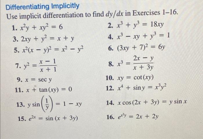 Solved Differentiating Implicitly Use implicit | Chegg.com