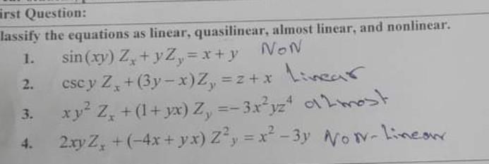 Solved lassify the equations as linear, quasilinear, almost | Chegg.com