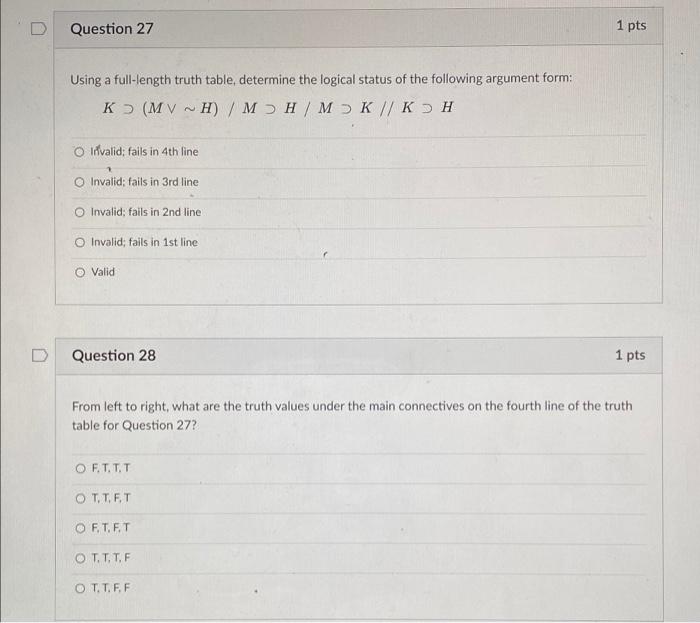 Solved Question 27 1 pts Using a full-length truth table, | Chegg.com