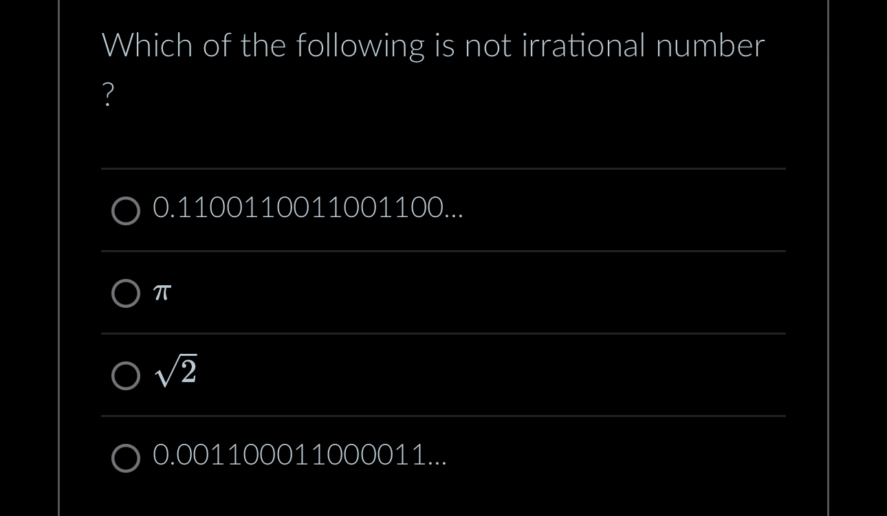 Solved Which of the following is not irrational number Which | Chegg.com