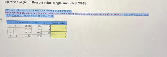 Solved Exercise 5-7 (Algo) Solving for unknowns; single | Chegg.com