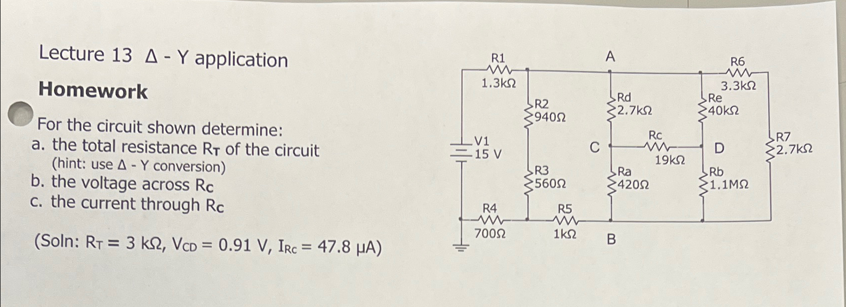 Solved Lecture 13Δ - ﻿Y applicationHomeworkFor the circuit | Chegg.com