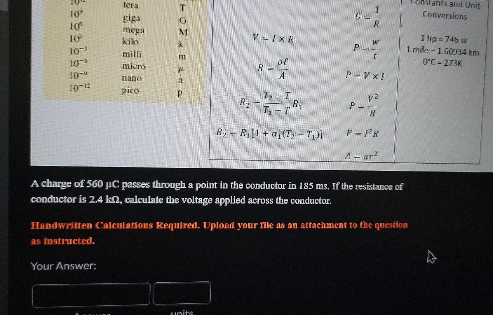 Solved constants and Unit Conversions 10° 10% 10 tera giga | Chegg.com