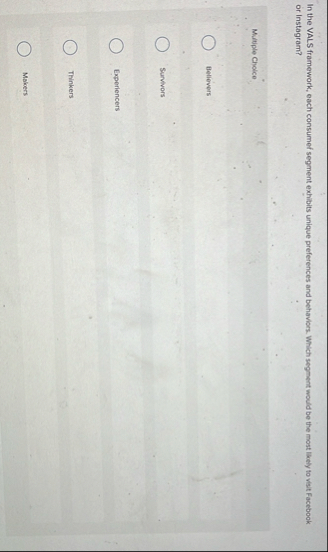 Solved In the VALS framework, each consumef segment exhibits | Chegg.com