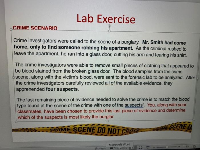 Solved Blood Type results:The crime scene:The victime:The | Chegg.com