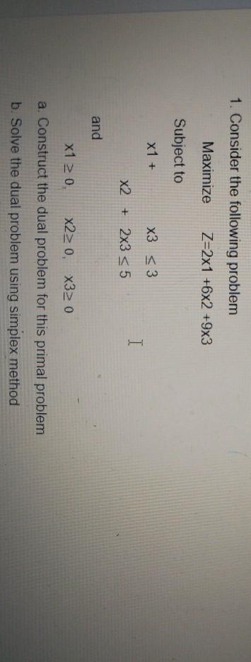 Solved 1. Consider the following problem Maximize Z=2x1 +6x2 | Chegg.com