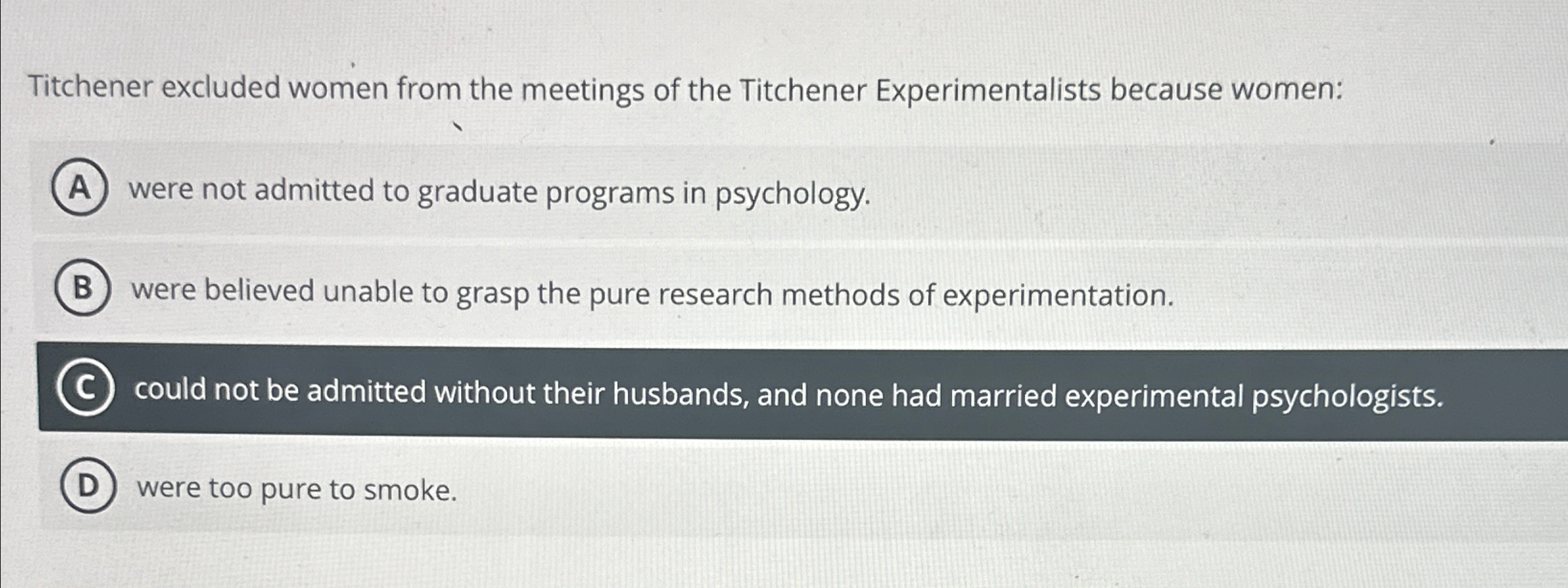 Solved Titchener excluded women from the meetings of the | Chegg.com