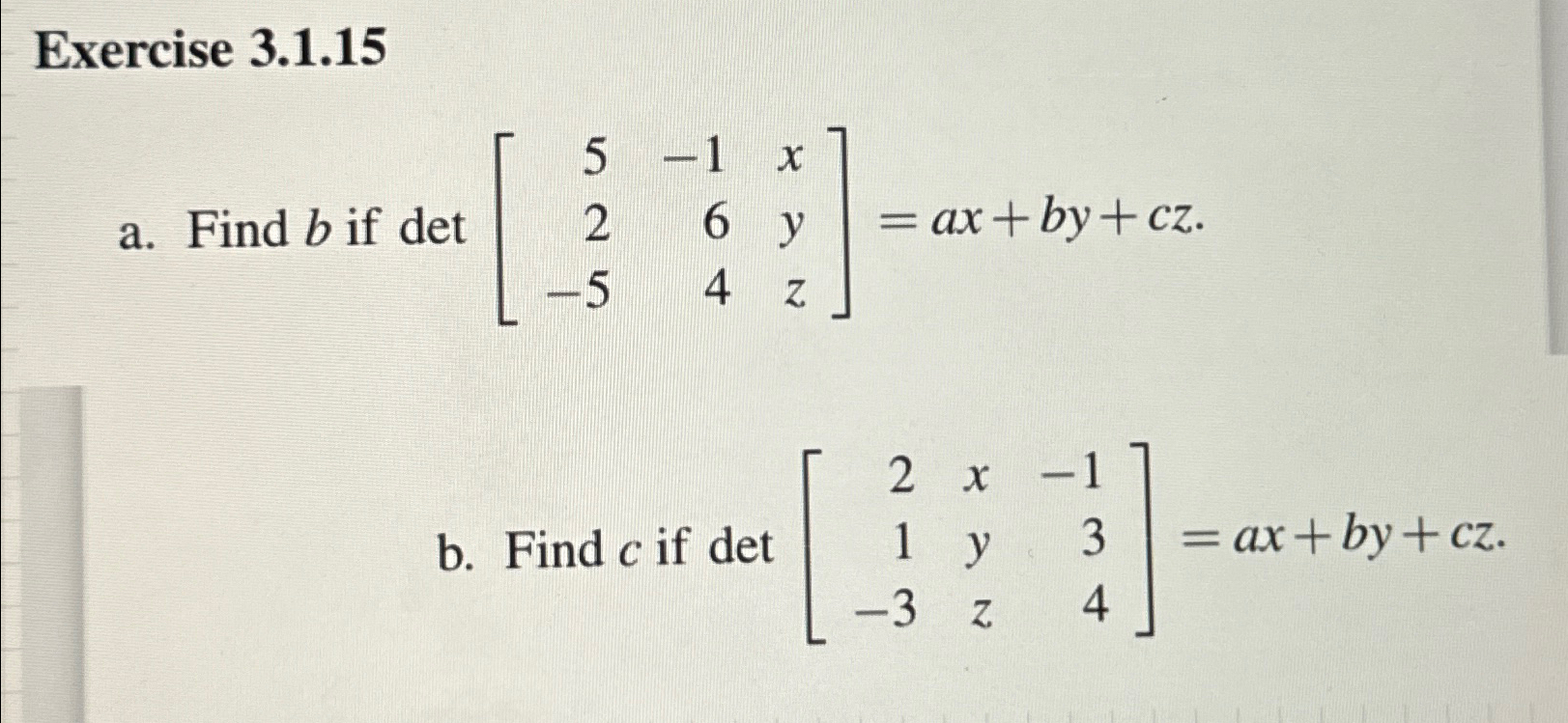 Solved Exercise 3.1.15a. ﻿Find b ﻿if | Chegg.com