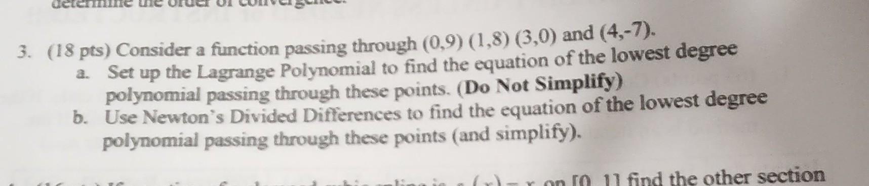 Solved 3. (18 pts) Consider a function passing through | Chegg.com