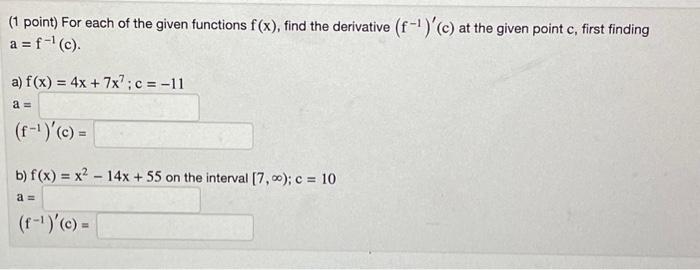 Solved (1 point) For each of the given functions f(x), find | Chegg.com