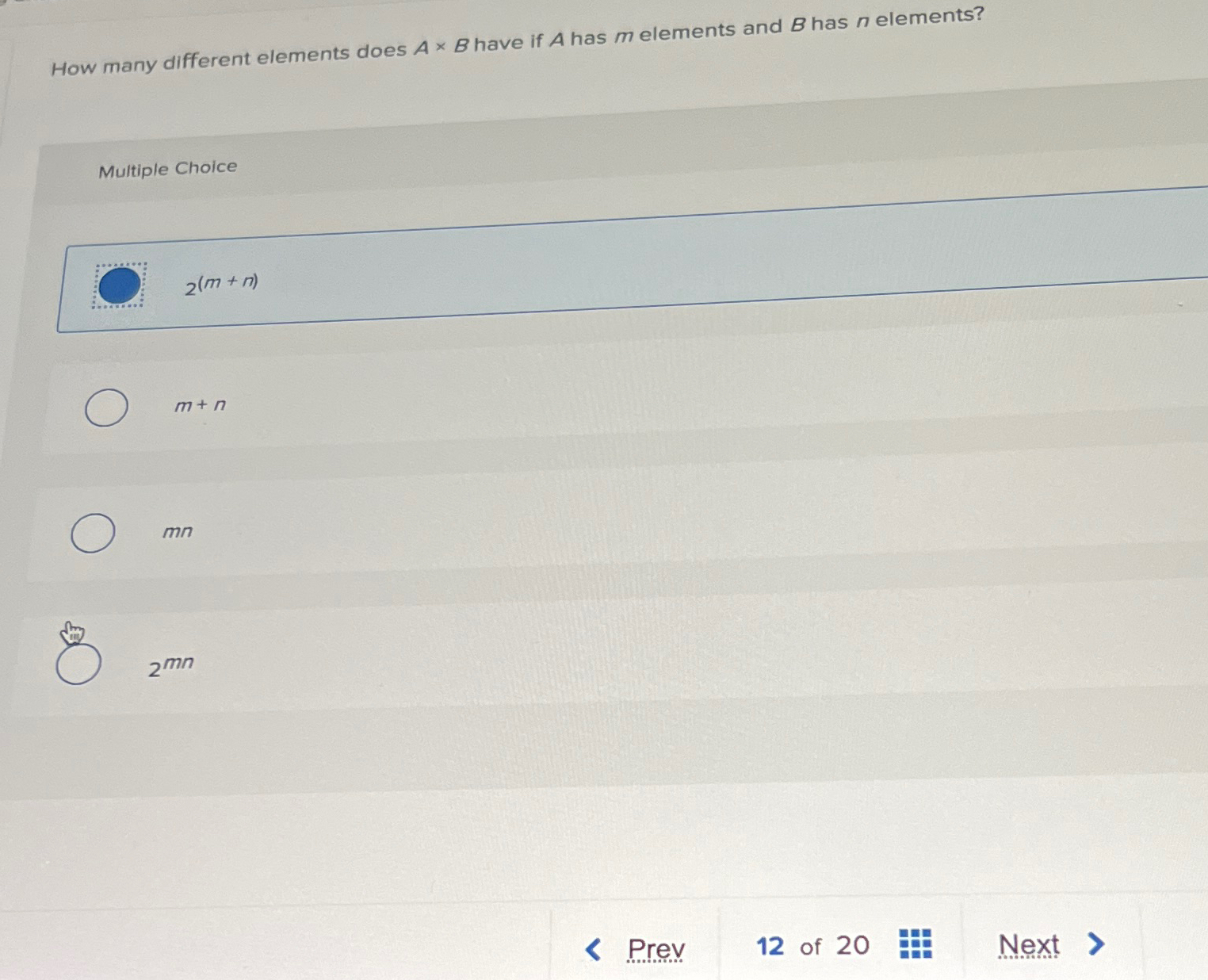 Solved How many different elements does A×B ﻿have if A has m | Chegg.com