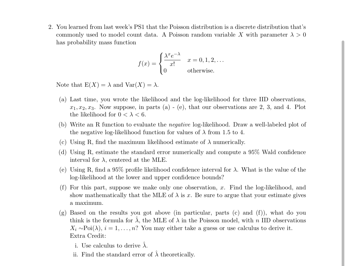 Solved You learned from last week's PS1 ﻿that the Poisson | Chegg.com
