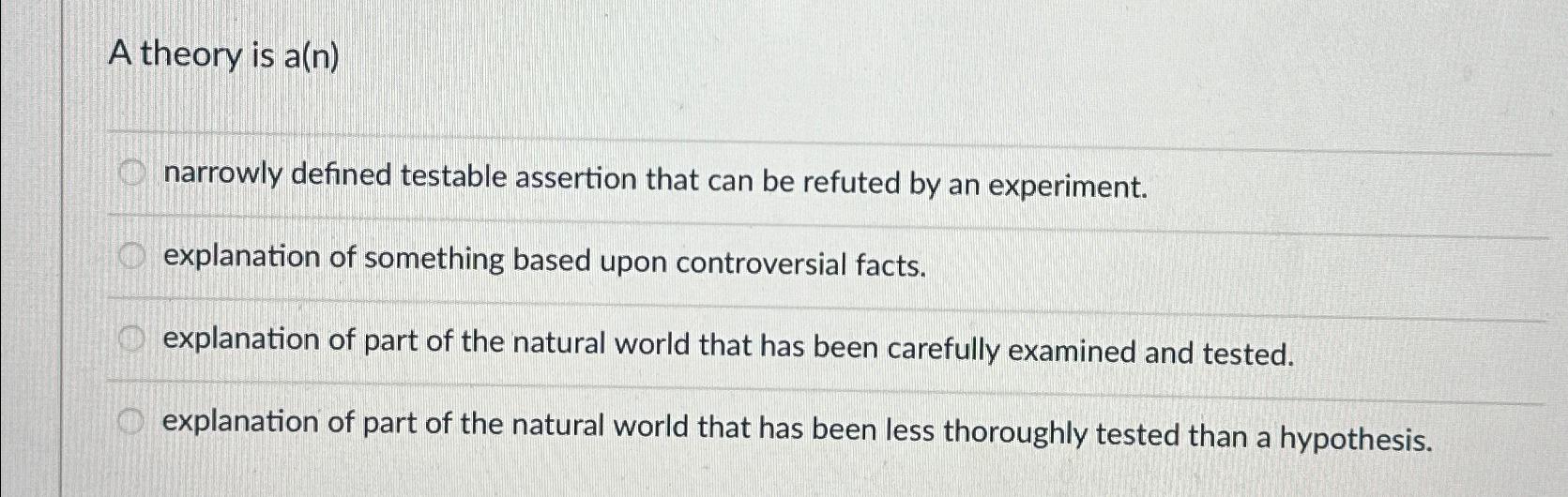 Solved A theory is a(n)narrowly defined testable assertion | Chegg.com