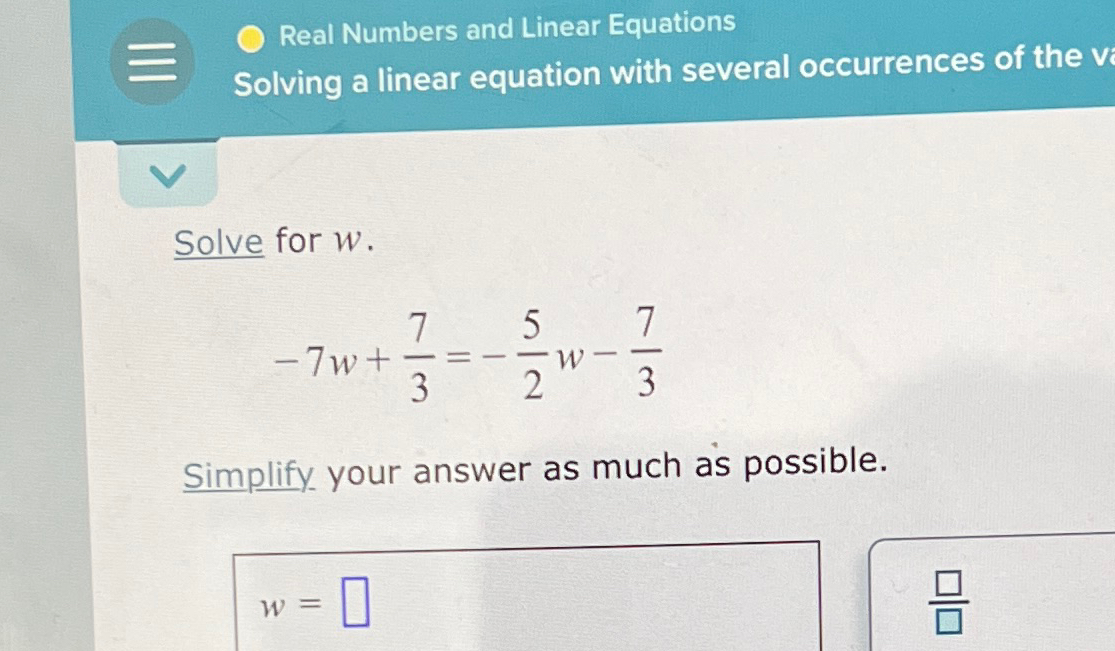 Solved Real Numbers and Linear EquationsSolving a linear | Chegg.com