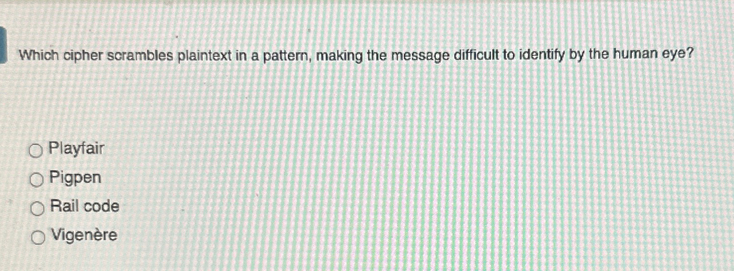 Solved Which cipher scrambles plaintext in a pattern, making | Chegg.com