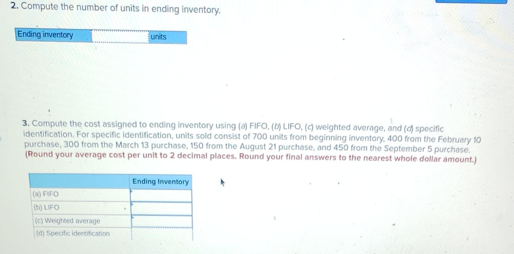 2. Compute the number of units in ending inventory. | Chegg.com