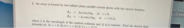 Solved 1 An Array Is Formed By Two Infinite Plane Parallel