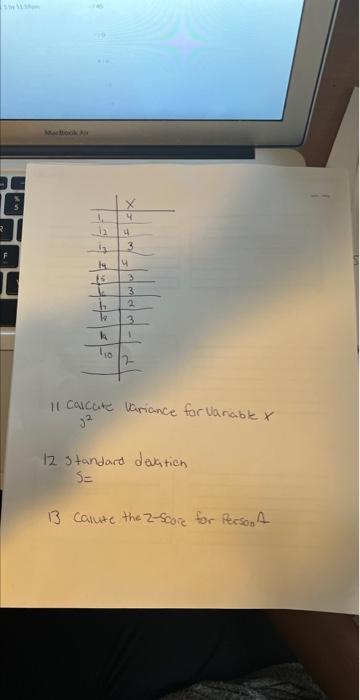 Solved 11 Calcute Variance for Variable x s2 12 standard | Chegg.com