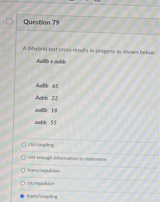 Solved A dihybrid test cross results in progeny as shown | Chegg.com