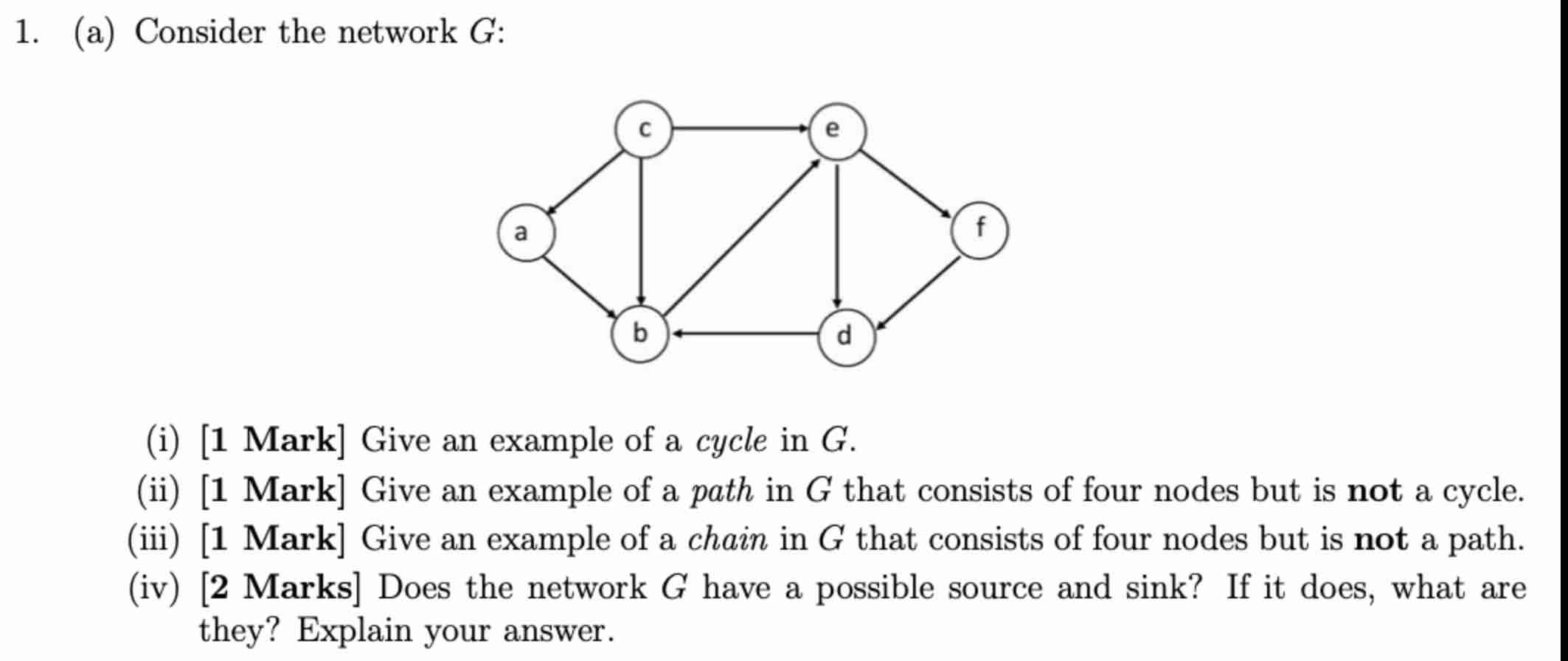 Solved 1. (a) ﻿Consider the network \( ﻿G \) ﻿:(i) [1 ﻿Mark] | Chegg.com