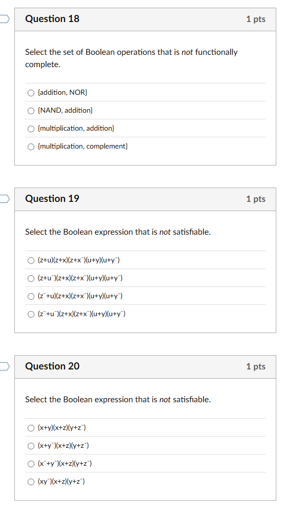 Solved Question 18Select the set of ﻿Boolean operations that | Chegg.com