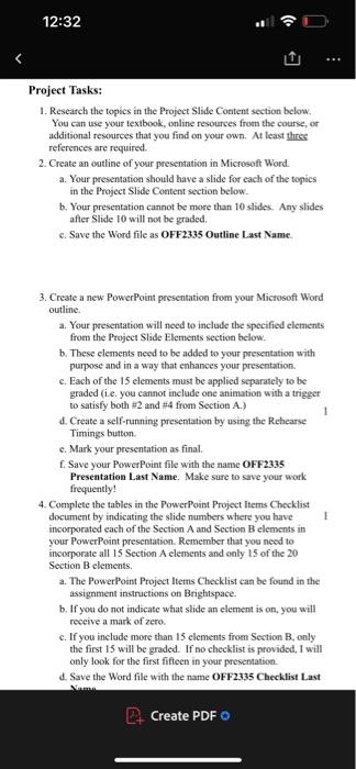 Solved PowerPoint Project Items Checklist Your presentation | Chegg.com