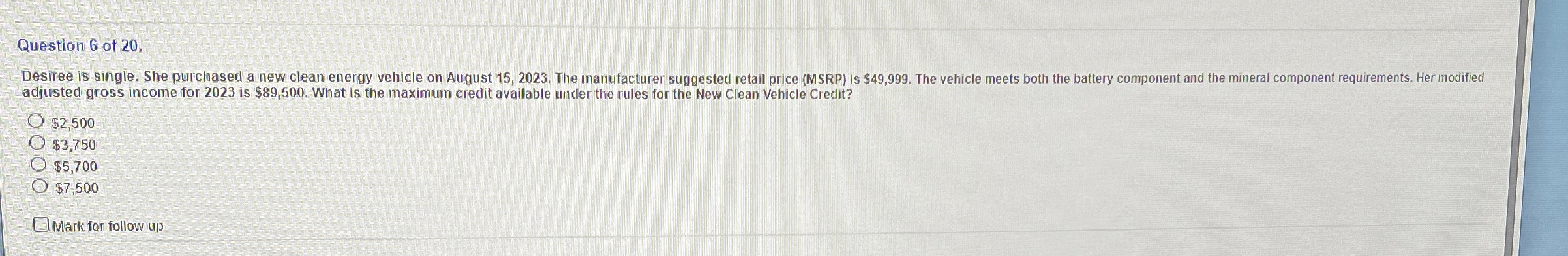 Solved Question 6 ﻿of 20. ﻿adjusted gross income for 2023 | Chegg.com