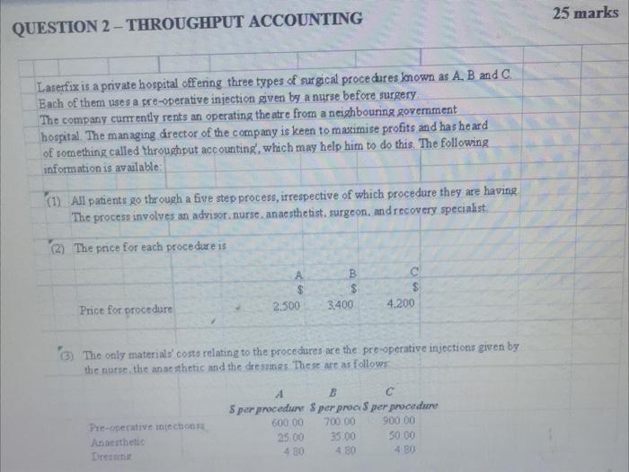 Solved QUESTION 2 - THROUGHPUT ACCOUNTING Lacerfix is a | Chegg.com