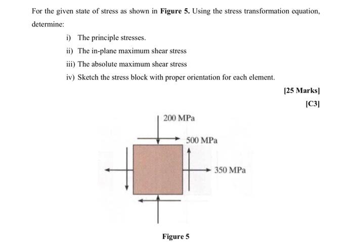 For the given state of stress as shown in Figure 5. | Chegg.com