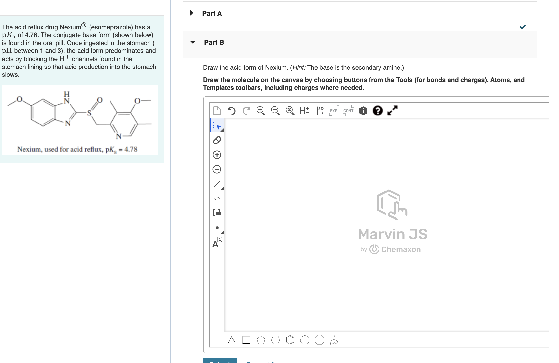 Solved by an EXPERT Part APart BDraw the acid form of Nexium. (Hint: The | Chegg.com