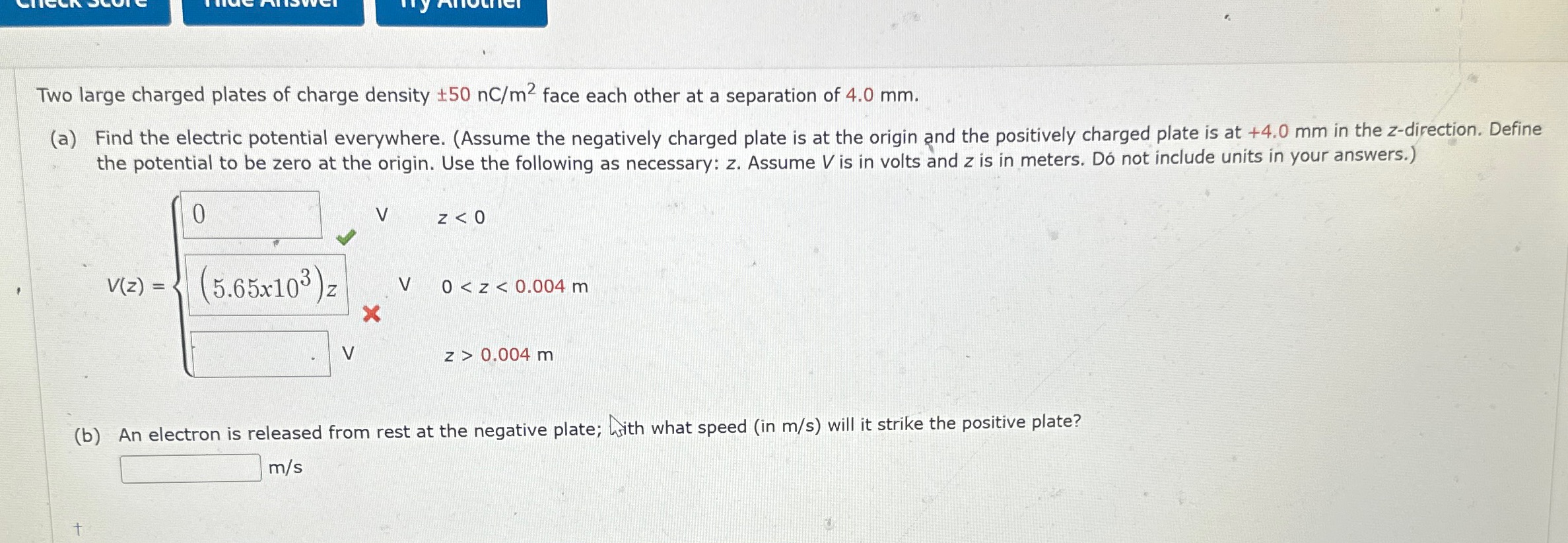 Solved Two large charged plates of charge density +-50nCm2 | Chegg.com