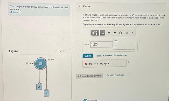 Solved The compound disk pulley consists of a his and | Chegg.com