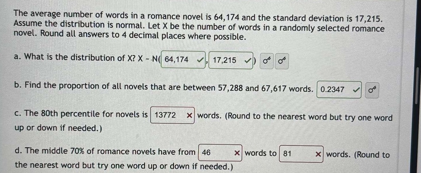 Solved The average number of words in a romance novel is | Chegg.com