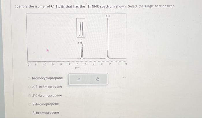Solved Identify the isomer of C3H5Br that has the 1H NMR | Chegg.com