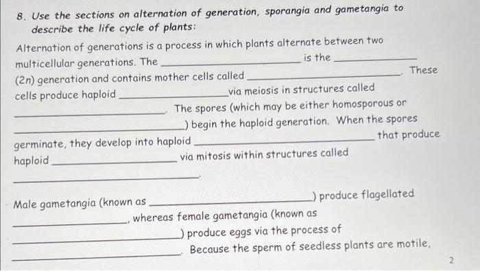 Solved 8. Use the sections on alternation of generation, | Chegg.com
