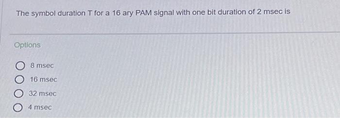 Solved The symbol duration T for a 16 ary PAM signal with | Chegg.com
