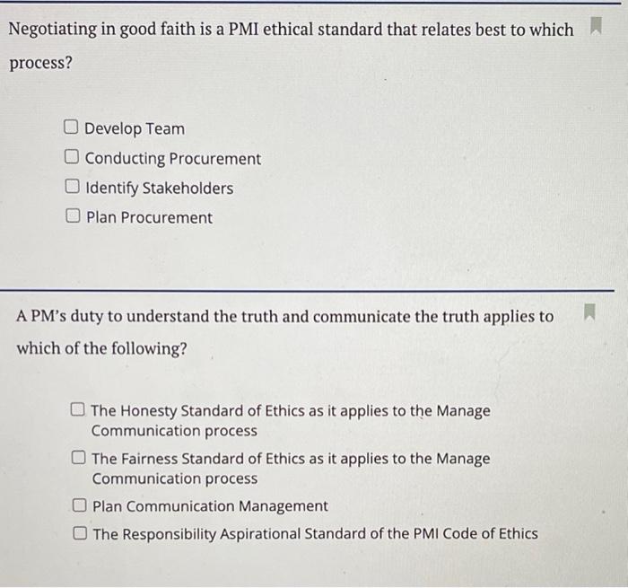 Solved Negotiating in good faith is a PMI ethical standard | Chegg.com