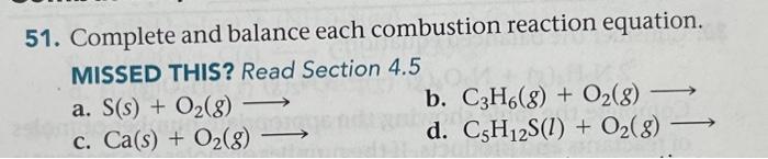 51. Complete and balance each combustion reaction | Chegg.com