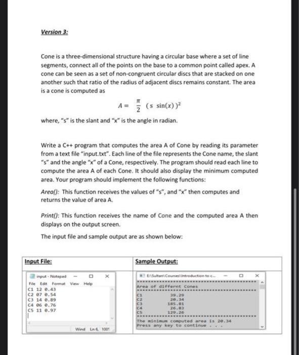 Solved Version 3: Cone is a three-dimensional structure | Chegg.com